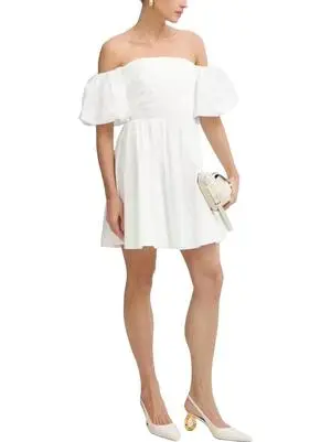 MORGAN Ruched Off-shoulder Mini Dress - White