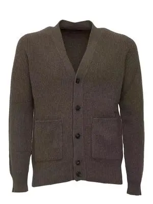 FILIPPO DE LAURENTIIS Ribbed-knit V-neck Cardigan - Brown