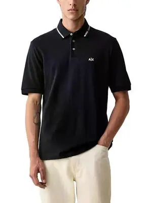 Armani Exchange Logo-embroidered Tipped Polo Shirt - Blue