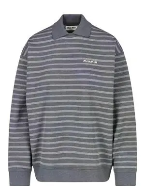 Miu Miu Striped Polo Top - Grey