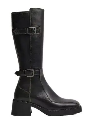 MIISTA Jarmila Buckle-detail Topstitched Boots - Black