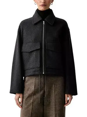 Marc O'polo Zip-up Flap-pocket Cropped Jacket - Grey