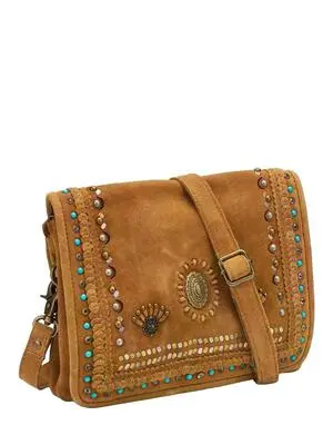 FRAU Stud-embellished Suede Shoulder Bag - Brown