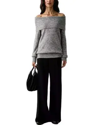 MOS MOSH Mape Off-shoulder Ribbed-knit Sweater - Grey