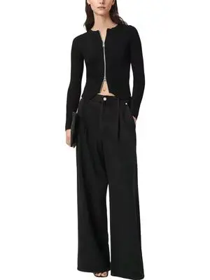 ALLSAINTS Ribbed-knit Zip-up Cardigan - Black