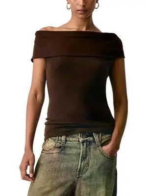 Miss Sixty Off-shoulder Hooded Top - Brown