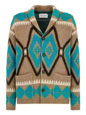 AMARANTO Geometric-pattern Shawl-collar Cardigan - Neutrals