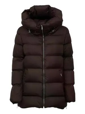 Add Quilted Hooded Down Jacket - Brown