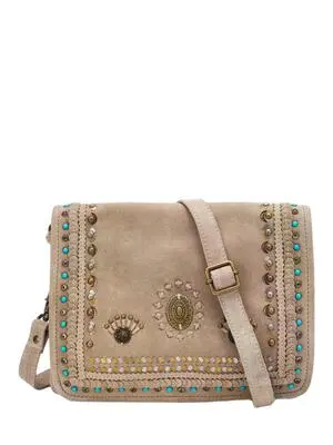 FRAU Stud-embellished Suede Shoulder Bag - Neutrals