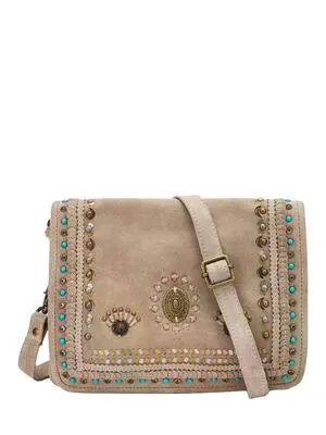 FRAU Stud-embellished Suede Shoulder Bag - Neutrals