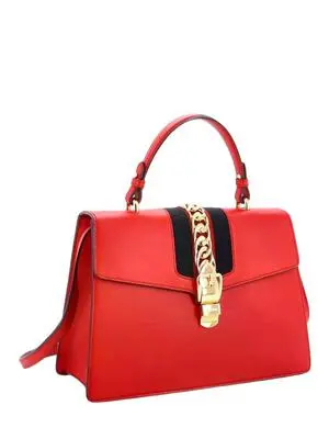 Gucci Sylvie Top Handle Bag Leather Medium Satchel - Red