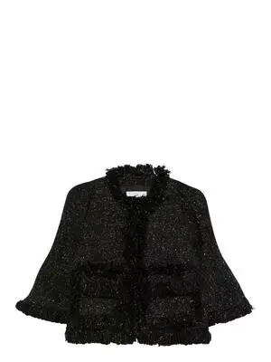 Sacai Fringed Tweed-effect Jacket - Black