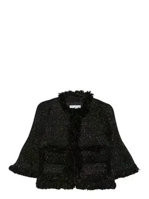 Sacai Fringed Tweed-effect Jacket - Black