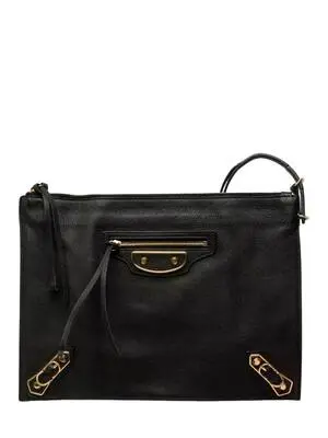 Balenciaga 2015 Goatskin Metallic Edge Papier Wristlet Clutch Bag - Black