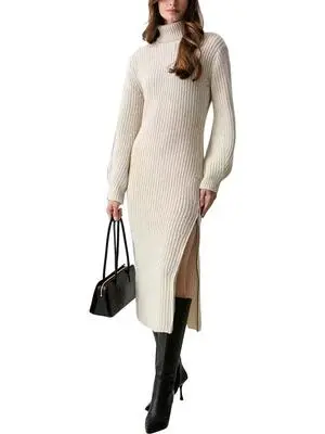 Armani Exchange Ribbed-knit Roll-neck Midi Dress - Neutrals