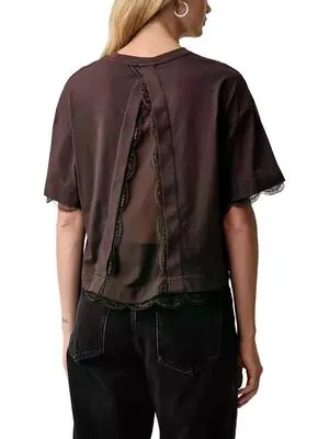 ALLSAINTS Nia Lace-trim Open-back T-shirt - Brown