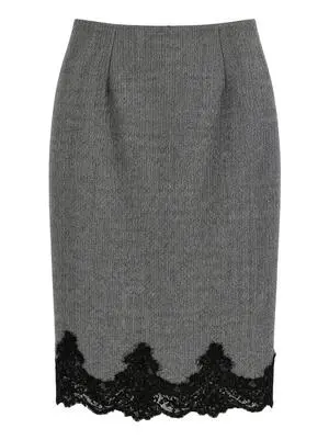 CLIPS Herringbone Lace-trim Skirt - Grey