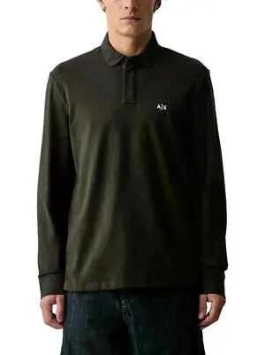 Armani Exchange Logo-embroidered Long-sleeve Polo Shirt - Green