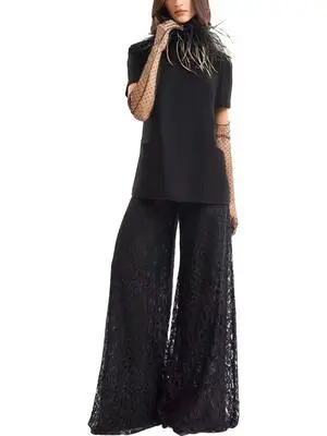 GEMY MAALOUF Lace-overlay Palazzo Pants - Black
