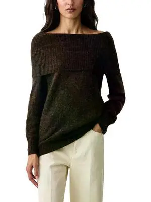 MOS MOSH Mape Off-shoulder Ribbed-knit Sweater - Brown