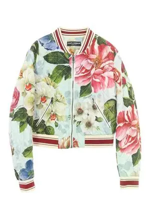Dolce & Gabbana 2000s Floral-print Quilted Bomber Jacket - Blue