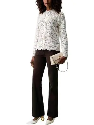 MORGAN Floral-lace High-neck Shirt - Neutrals