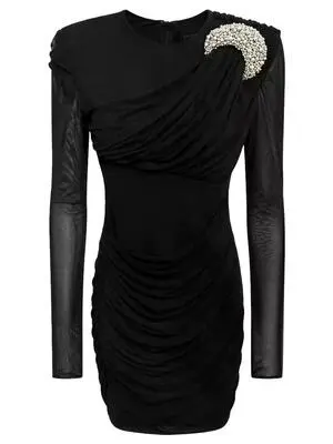 Amen Jewel-embellished Draped Mini Dress - Black