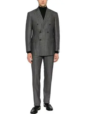 Corneliani Herringbone Double-breasted Suit - Grey