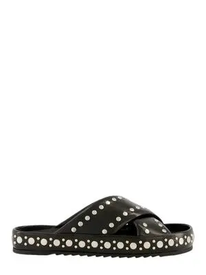 Fendi Stud-embellished Crossover-strap Slides - Black