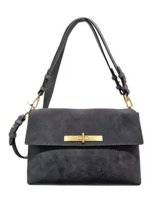 POCHE PARIS Torba Suede Twist-lock Shoulder Bag - Grey