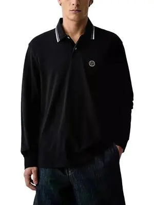 Armani Exchange Logo-patch Long-sleeve Polo Shirt - Blue