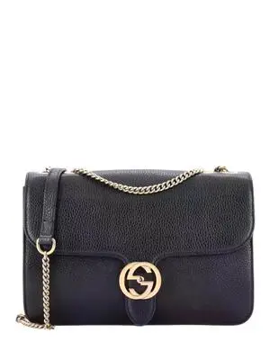 Gucci Interlocking Leather Medium Shoulder Bag - Black