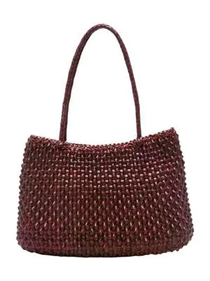 Dragon Diffusion Santa Croce Cactus Woven Leather Shoulder Bag - Red