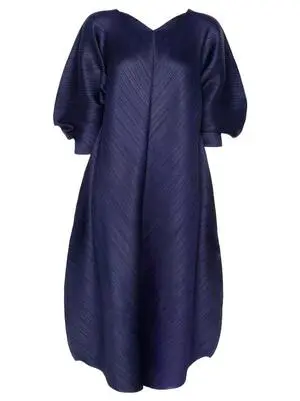 Issey Miyake Pleated Puff-sleeve Midi Dress - Blue