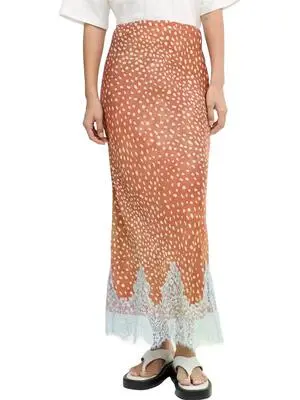 NEVER FULLY DRESSED Lace-trim Polka-dot Maxi Skirt - Orange