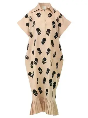 Biyan Floral-print Pleated-hem Midi Dress - Neutrals