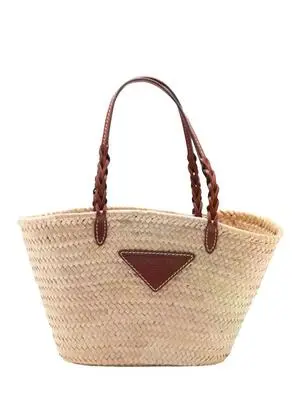PRADA 2010-2026 Woven Palm And Leather Tote Bag