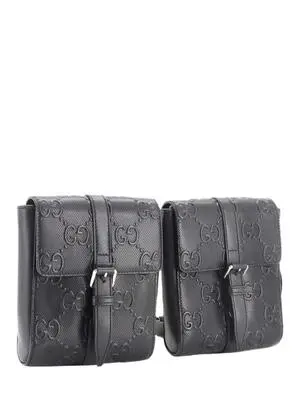 Gucci Double Gg Embossed Perforated Leather Belt Bag - Black