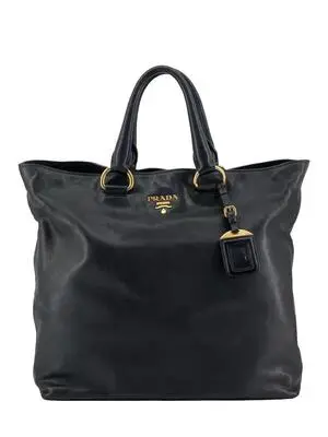 Prada 2010-2026 Soft Calf Open Convertible Tote Satchel - Black