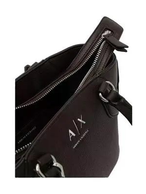 Armani Exchange Mini Logo-print Pebbled-effect Tote Bag - Brown
