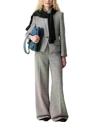 Munthe Eileen Herringbone-pattern Wide-leg Trousers - Grey