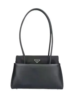 Prada Passage Medium Leather Bag With Re-nylon Flap - Black