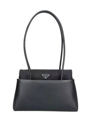 Prada Passage Medium Leather Bag With Re-nylon Flap - Black