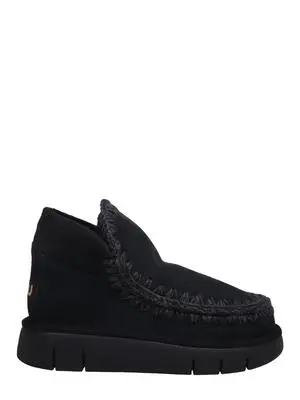 Mou Eskimo Bounce Suede Ankle Boots With Embroidery And Crochet Stitching Black