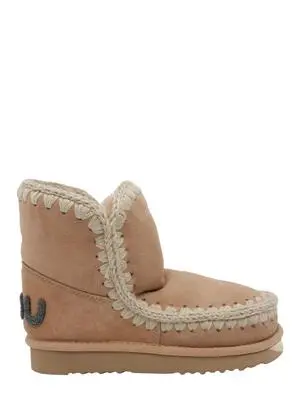 Mou Eskimo Sheepskin Ankle Boots With Embroidery And Glitter Logo Back - Beige