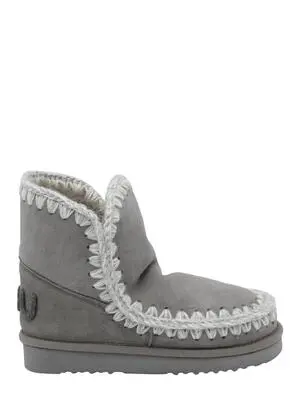 Mou Eskimo Sheepskin Ankle Boots With Embroidery And Glitter Logo Back - Grey