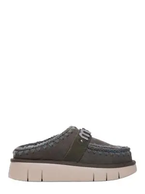 Mou Bounce Sheepskin Mules With Contrast Stitching And Wool Lining - Grey 1