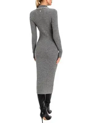 TWINSET Slim Fit Ribbed-knit Wool-blend Midi Polo Dress - Grey
