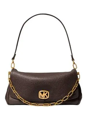 Michael Kors Grained Leather Shoulder Bag With Mk Monogram Brown