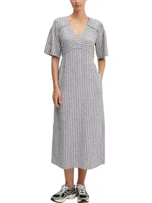 SPORTALM Vertical-stripe Smocked-detail Midi Dress - Grey